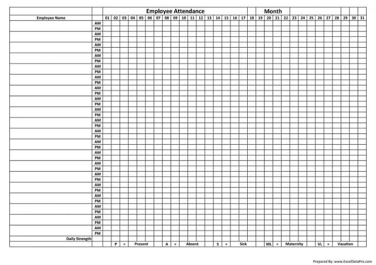 Download Employee Attendance Sheet Excel Template - ExcelDataPro
