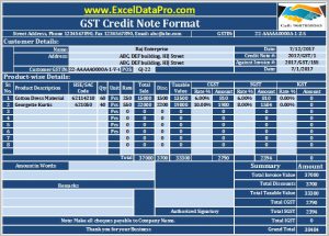 Download GST Credit Note Format In Excel Issued Against Goods Return Or Over Billing - ExcelDataPro