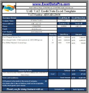 Download UAE VAT Credit Note Excel Template - ExcelDataPro
