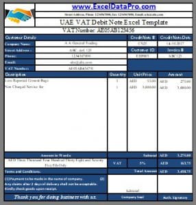 Download UAE VAT Debit Note Excel Template - ExcelDataPro