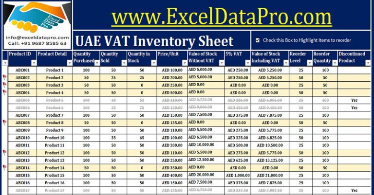 Download Free UAE VAT Templates in Excel