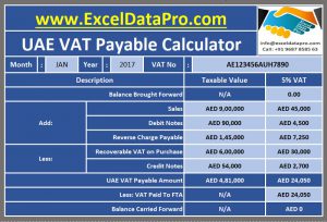 Download UAE VAT Payable Calculator Excel Template - ExcelDataPro