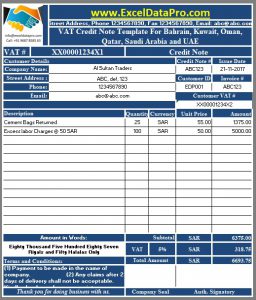 Download VAT Credit Note Template for Bahrain, Kuwait, Oman, Qatar ...