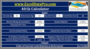 Download 401k Calculator Excel Template - ExcelDataPro