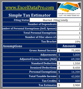 Download Simple Tax Estimator Excel Template - ExcelDataPro