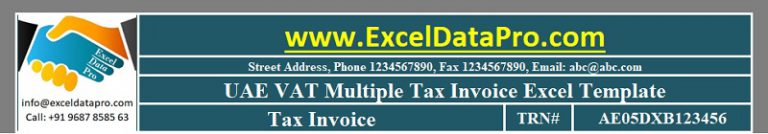 Download UAE VAT Multiple Tax Invoice Excel Template - ExcelDataPro