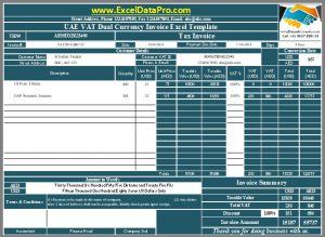 Download UAE VAT Dual Currency Invoice Excel Template - ExcelDataPro