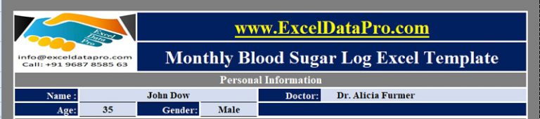Download Monthly Blood Sugar Log With Charts Excel Template - ExcelDataPro