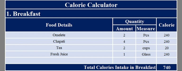Download Food Calorie Calculator With Monthly Calorie Log Excel ...
