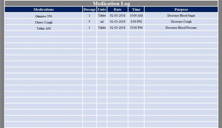 Download Medication Log Excel Template - ExcelDataPro