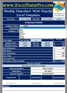Download Weekly Timesheet With Payslip Excel Template - ExcelDataPro