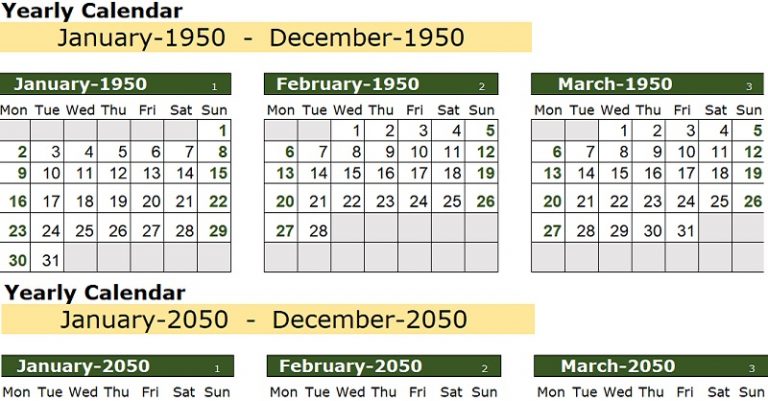 Download Free Yearly Calendar Templates in Excel