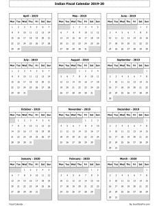 Download Indian Fiscal Calendar 2019-20 Excel Template - ExcelDataPro