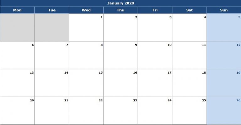 Download Free Monthly Calendar Templates in Excel
