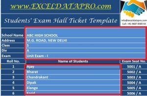 Download Student's Exam Hall Ticket Generator Excel Template - ExcelDataPro