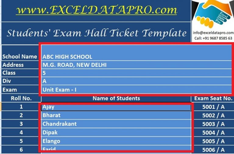 Download Student's Exam Hall Ticket Generator Excel Template - ExcelDataPro