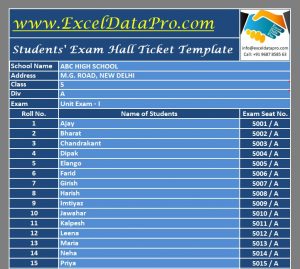 Download Student's Exam Hall Ticket Generator Excel Template - ExcelDataPro