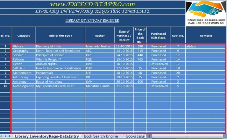 Download School Library Register Excel Template - ExcelDataPro