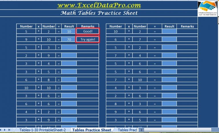 Download Multiplication Tables 1-30 Practice Sheet Excel Template ...