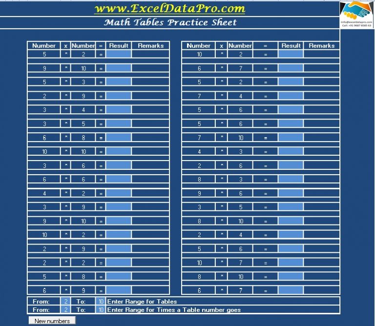 Download Multiplication Tables 1-30 Practice Sheet Excel Template ...
