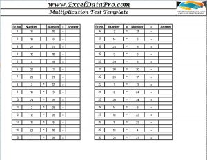Download Multiplication Table Test Sheet Excel Template - ExcelDataPro