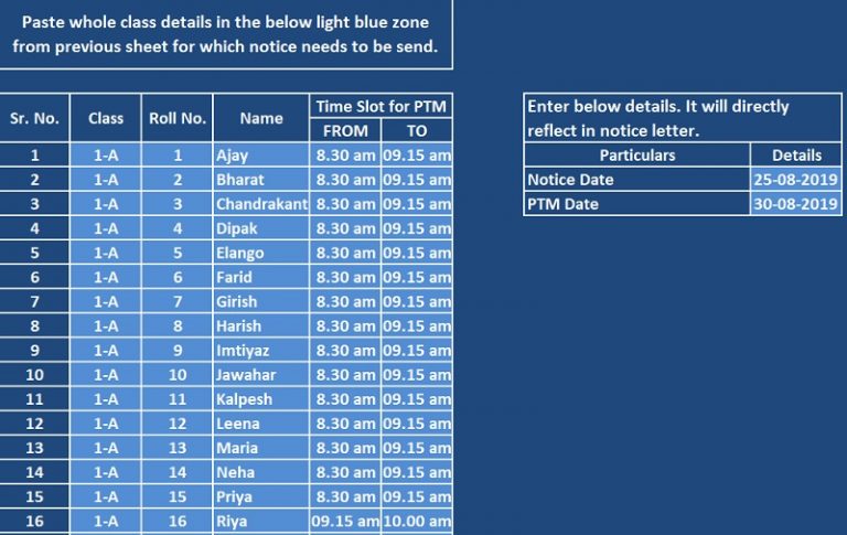 Download School PTM Notice Excel Template - ExcelDataPro