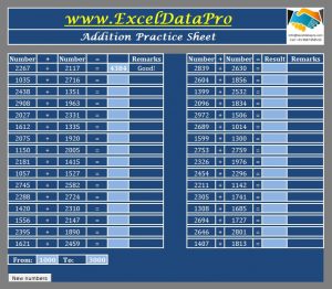 Download Basic Addition Practice Sheet Excel Template - ExcelDataPro