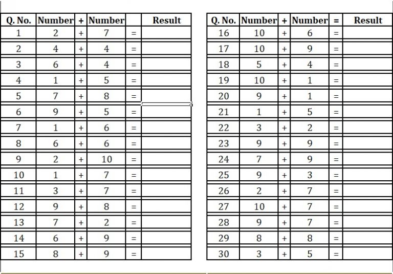 Download Basic Addition Test Sheet Excel Template - ExcelDataPro