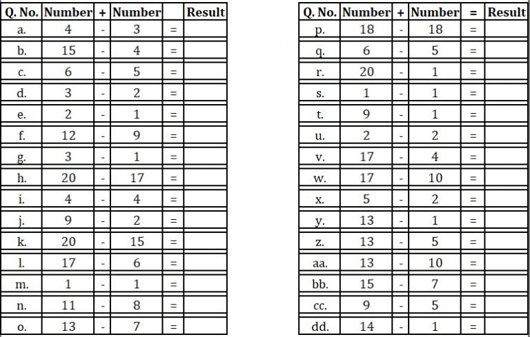 Download Basic Subtraction Test Sheet Excel Template - ExcelDataPro