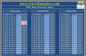 Download Cube Root Practice Sheet Excel Template - ExcelDataPro