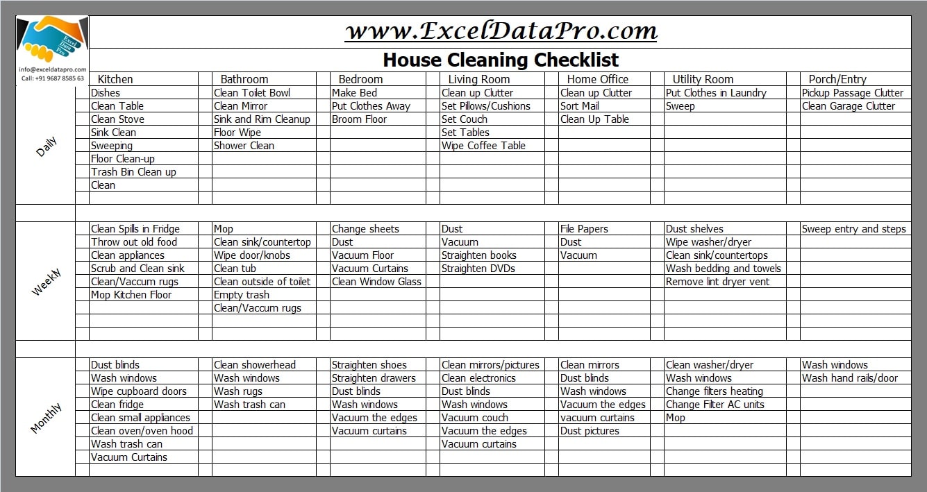 Download House Cleaning Schedule Excel Template - ExcelDataPro