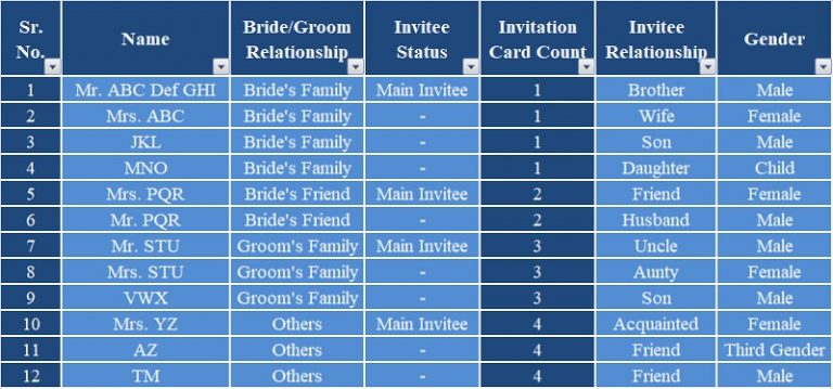 Download Wedding Guest List Excel Template - ExcelDataPro