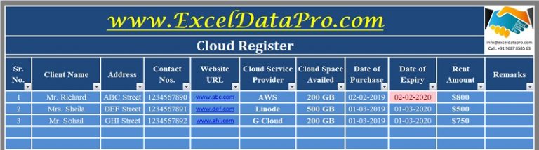 Download Website Hosting Register Excel Template - ExcelDataPro