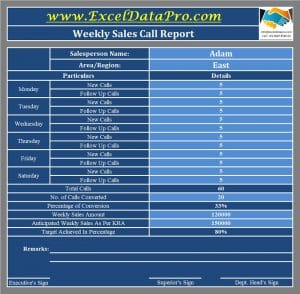 Download Weekly Sales Call Report Excel Template - ExcelDataPro