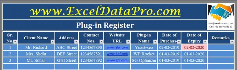 Download Website Hosting Register Excel Template - ExcelDataPro