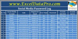 Download Password Log Excel Template - ExcelDataPro