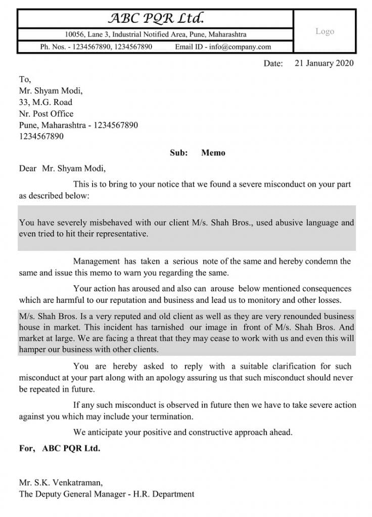 Download Employee Disciplinary Memo Excel Template - ExcelDataPro