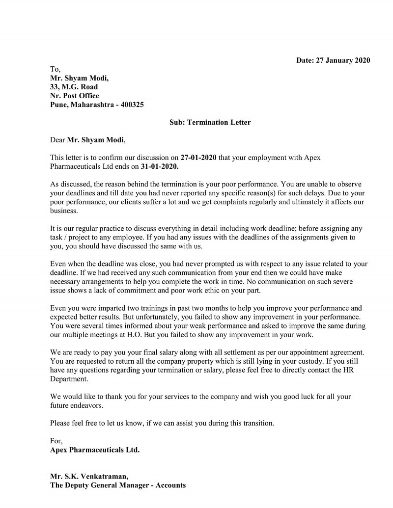 Download Employee Termination Letter Excel Template ExcelDataPro