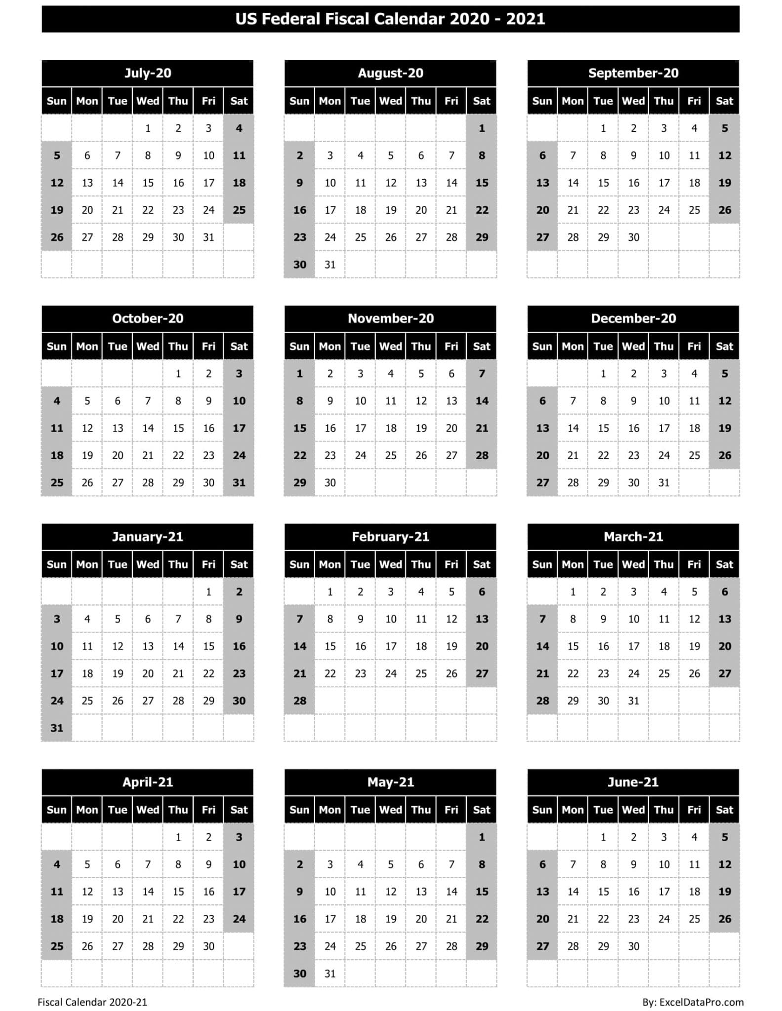Download US Federal Fiscal Calendar 2020 21 Excel Template ExcelDataPro