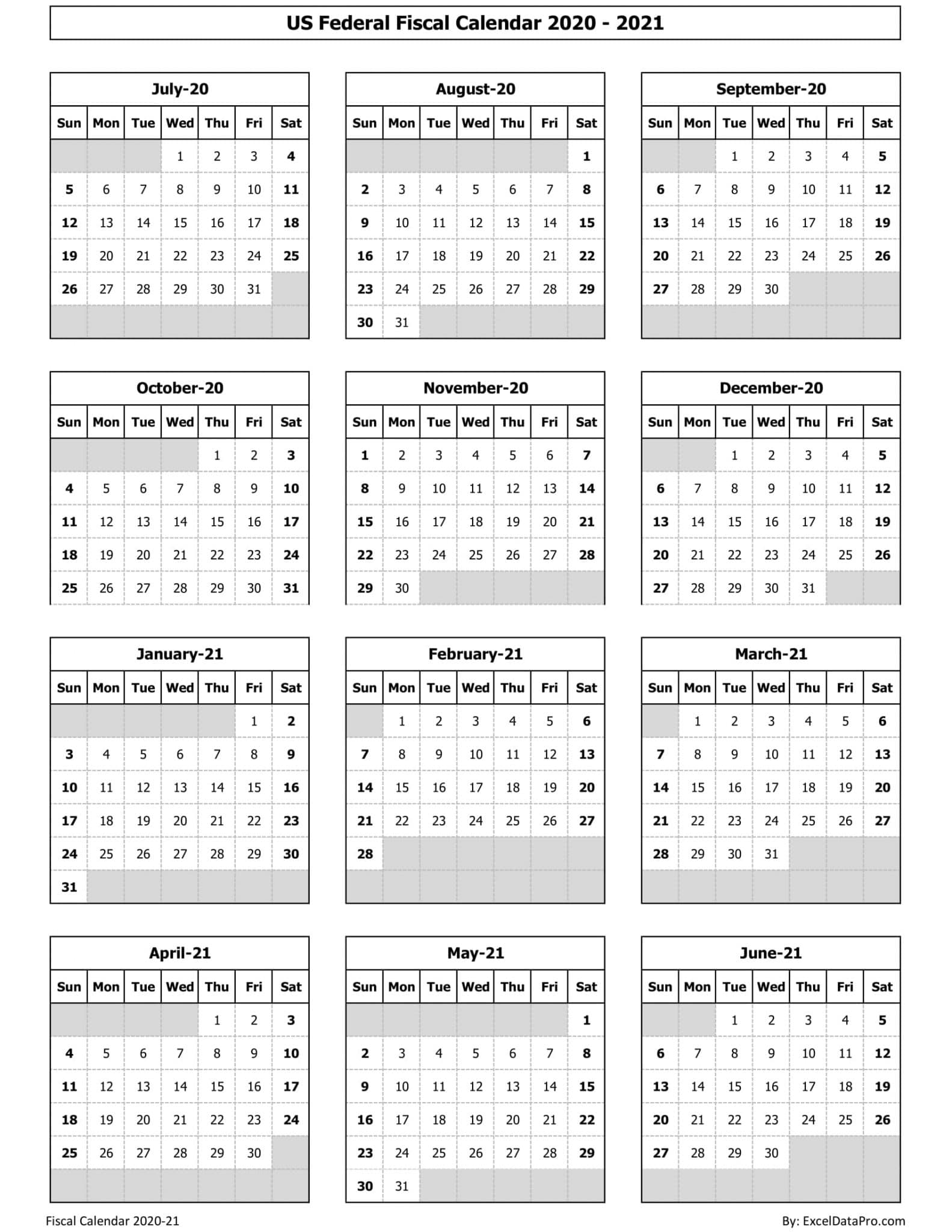 Download US Federal Fiscal Calendar 2020 21 Excel Template ExcelDataPro Download US Federal Fiscal Calendar 2020 21 Excel Template ExcelDataPro