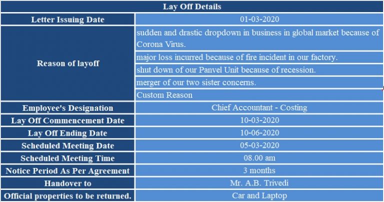 Download Layoff Notice Letter Excel Template - ExcelDataPro