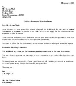 Download Promotion Rejection Letter Excel Template - ExcelDataPro