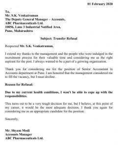 Download Transfer Refusal Letter Excel Template - ExcelDataPro