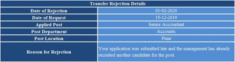 Download Transfer Rejection Letter Excel Template - ExcelDataPro