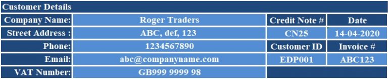 Download UK VAT Credit Note Excel Template - ExcelDataPro