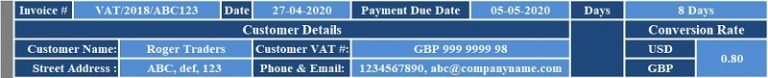 Download UK VAT Dual Currency Invoice Excel Template - ExcelDataPro