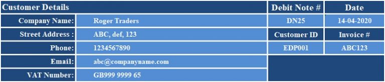 Download UK VAT Debit Note Excel Template - ExcelDataPro