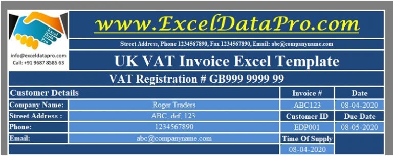 Download UK VAT Invoice Excel Template - ExcelDataPro