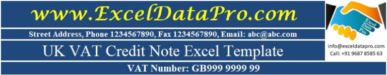 Download UK VAT Credit Note Excel Template - ExcelDataPro