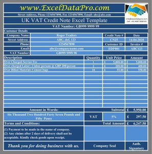 Download UK VAT Credit Note Excel Template - ExcelDataPro